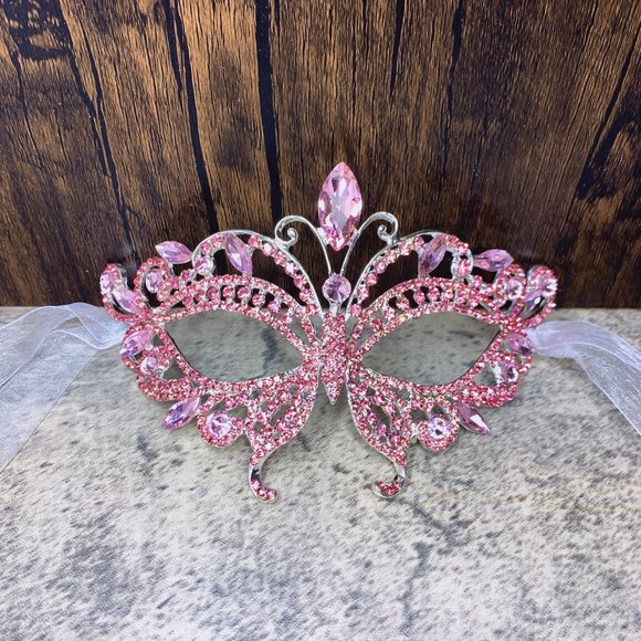 Accessories | Pink Masquerade Mask Crystal Mask Rhinestone Venetian ...